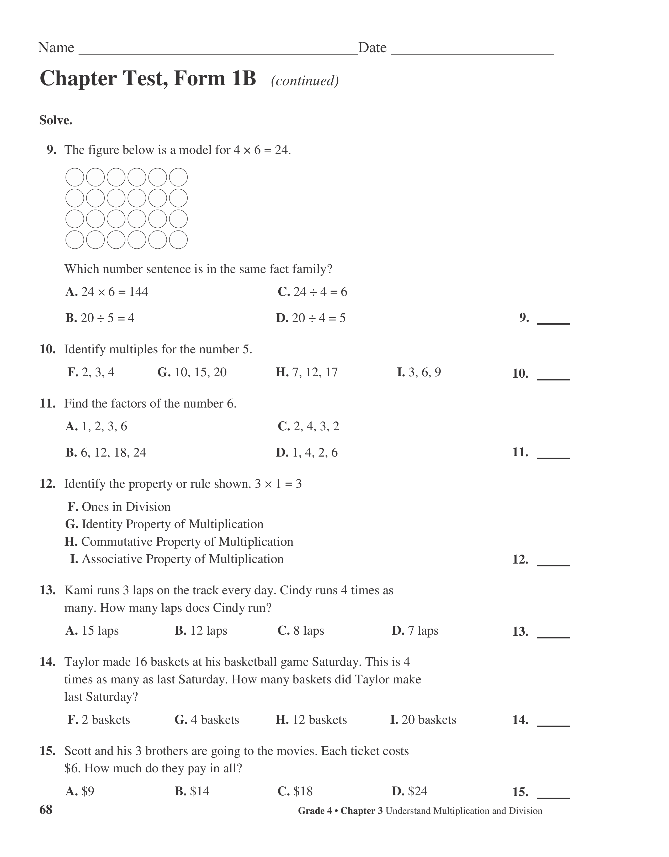 My Math Chapter 3 Review Test Form 1B Donna McKinney Library Formative
