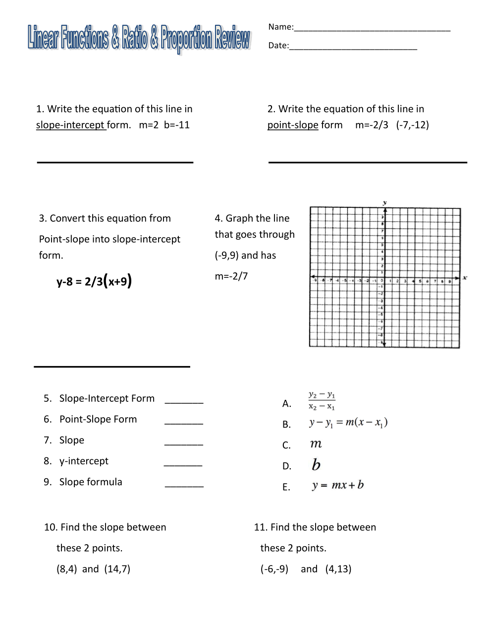 11/13 Linear Function & Ratio & Proportion Test REVIEW - Larry Mooney ...