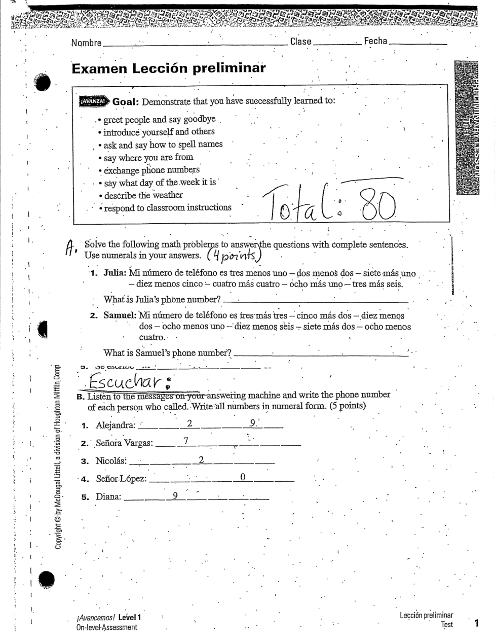 Preliminary Chapter Exam/Spanish 1CP1 - Monika Pasquini | Library ...
