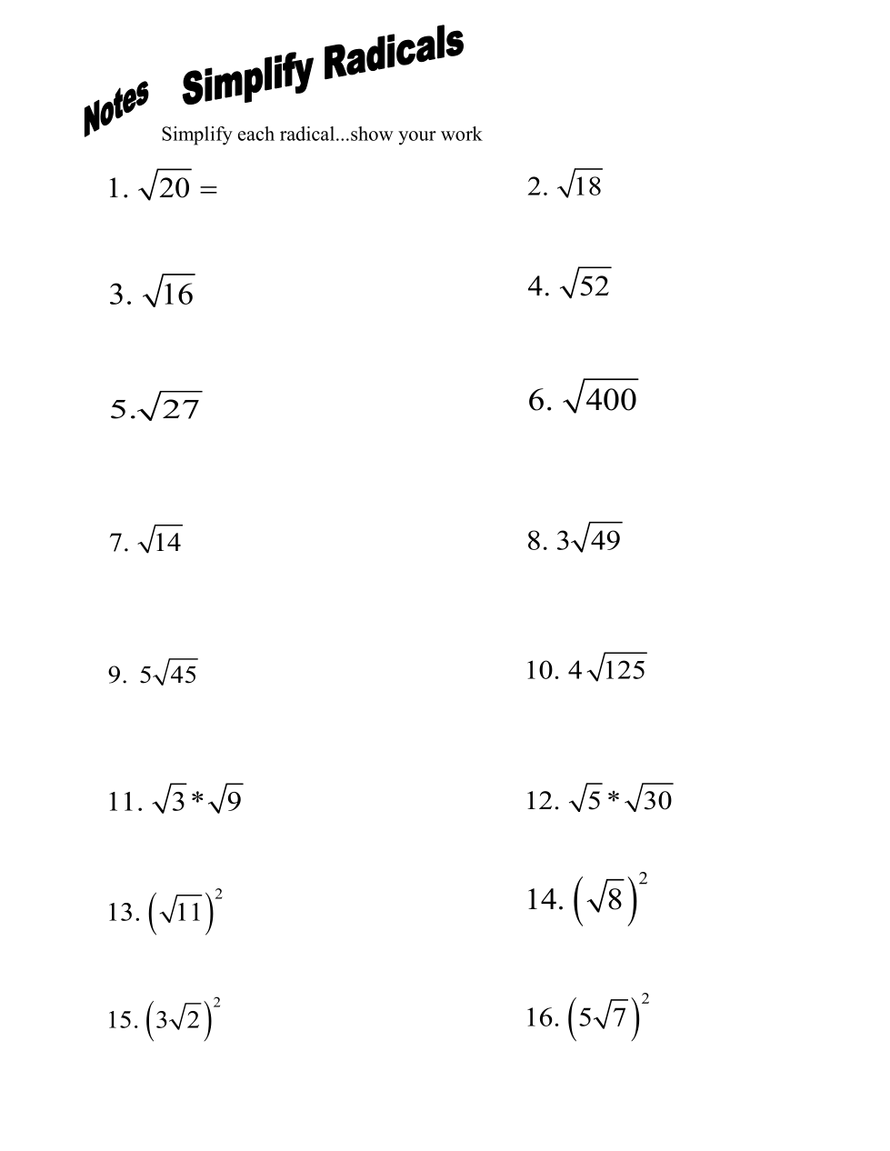 Day 1 Simplify Radicals 11/18 - Larry Mooney | Library | Formative