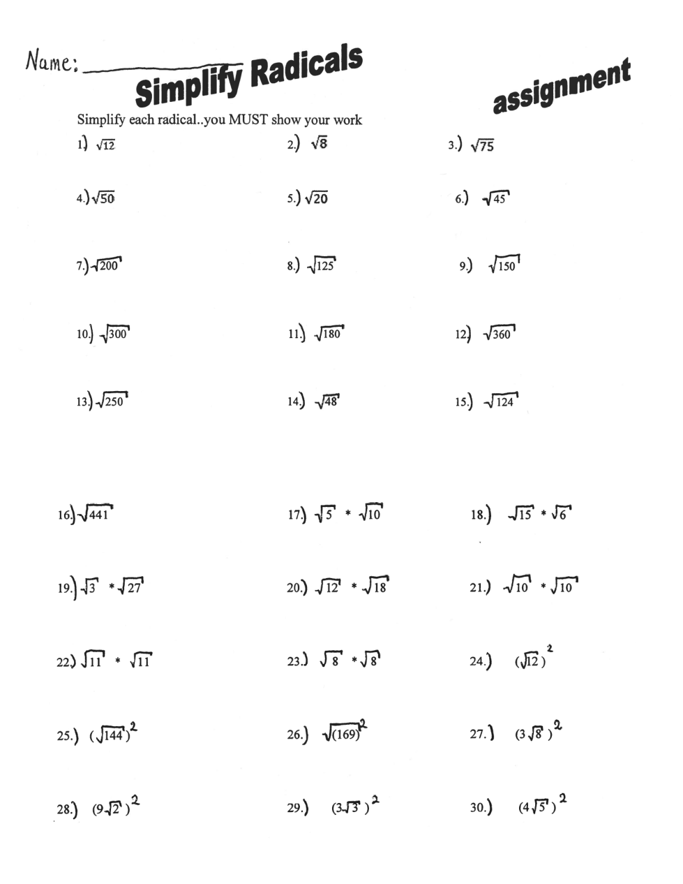 Day 1 Simplify Radicals 11/18 - Larry Mooney | Library | Formative