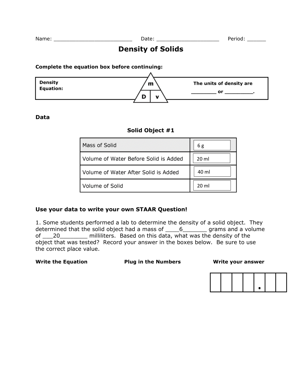 Density of Solids & Liquids Questions - Heather Ray | Library | Formative