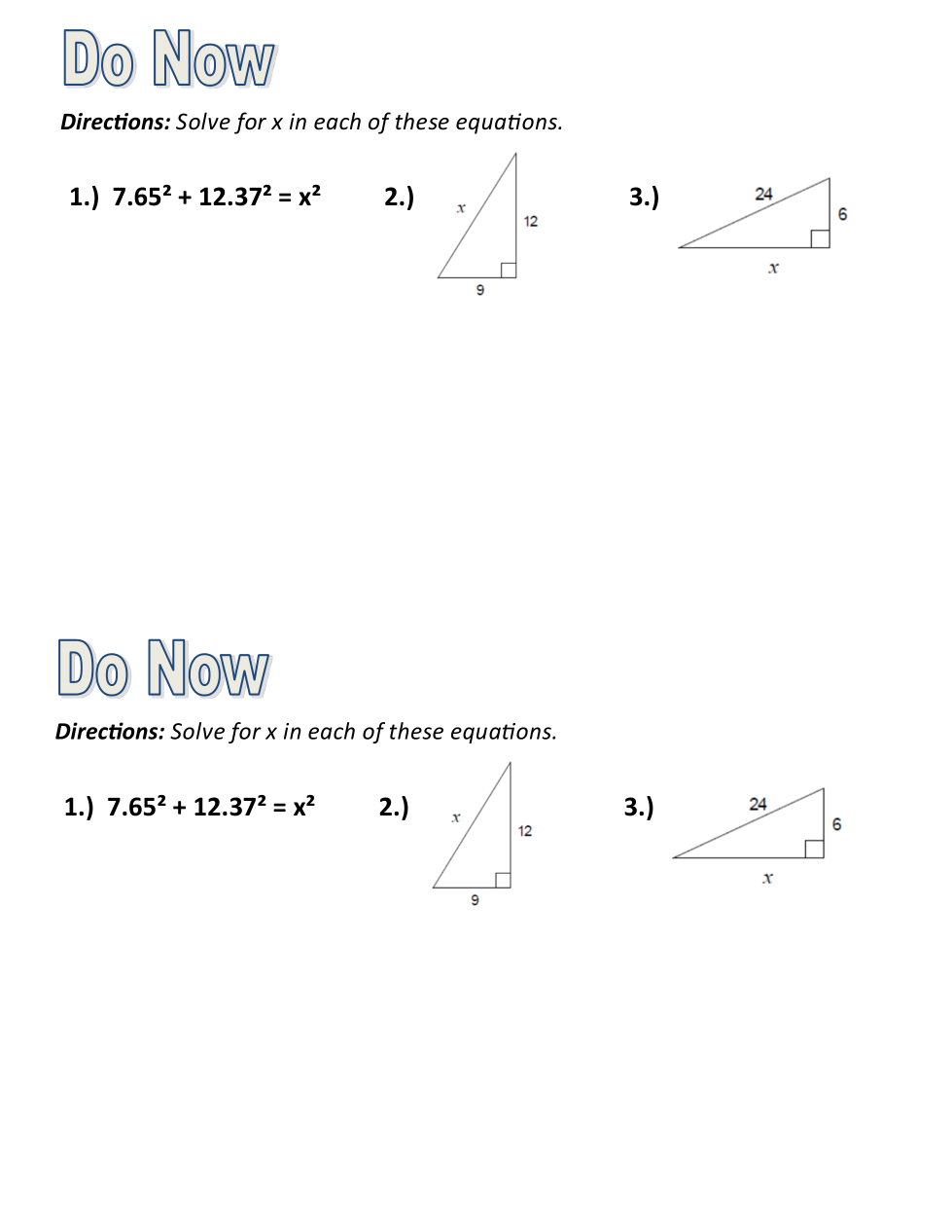 Word Problems Involving Pythagorean Theorem