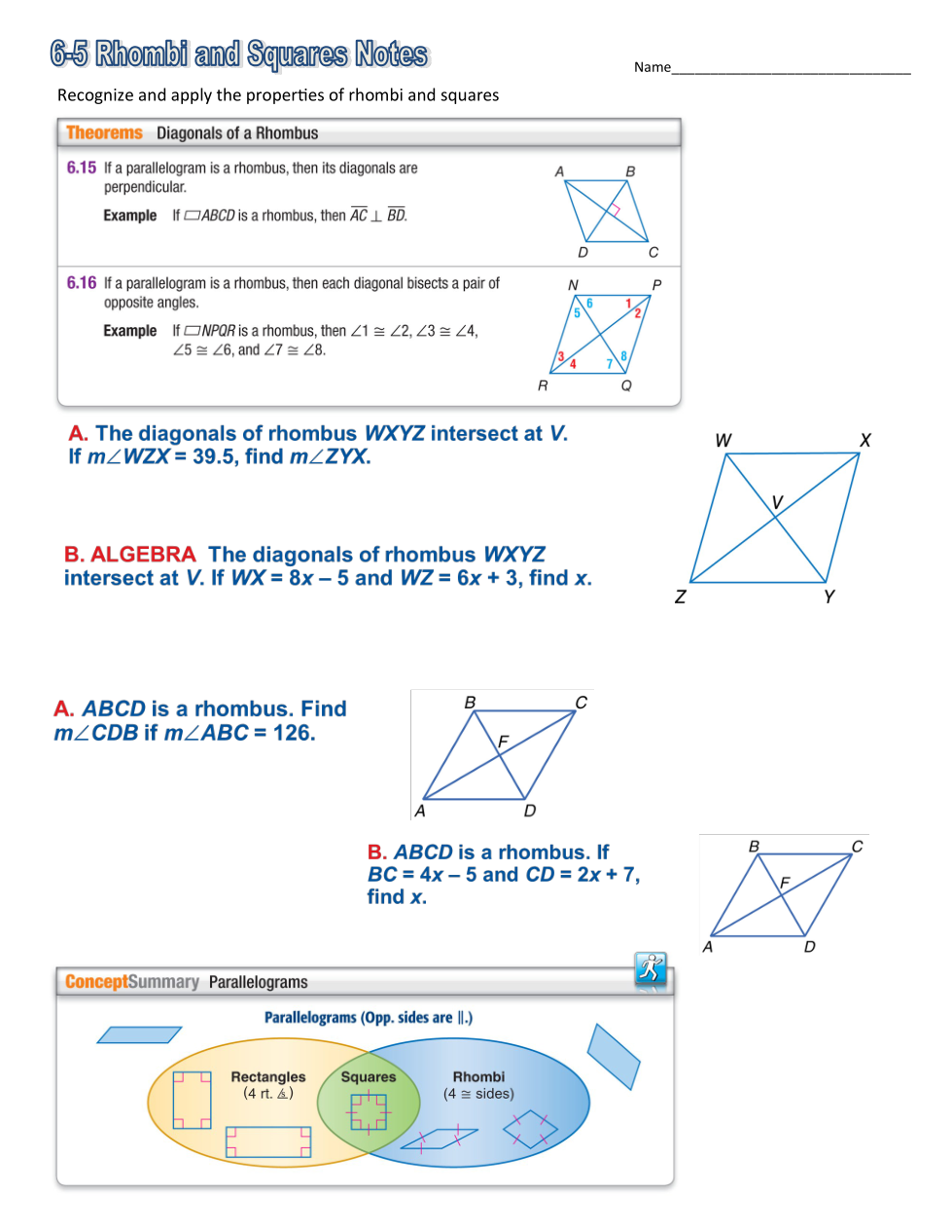 6-5 Properties of Rhombi - Larry Mooney | Library | Formative