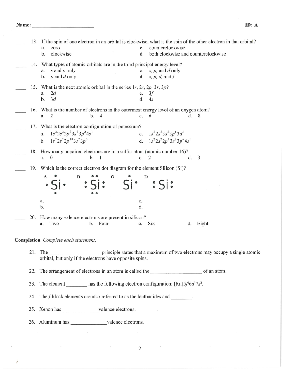 Chapter 5 Electrons in Atoms Test - Joseph Morsaw | Library | Formative