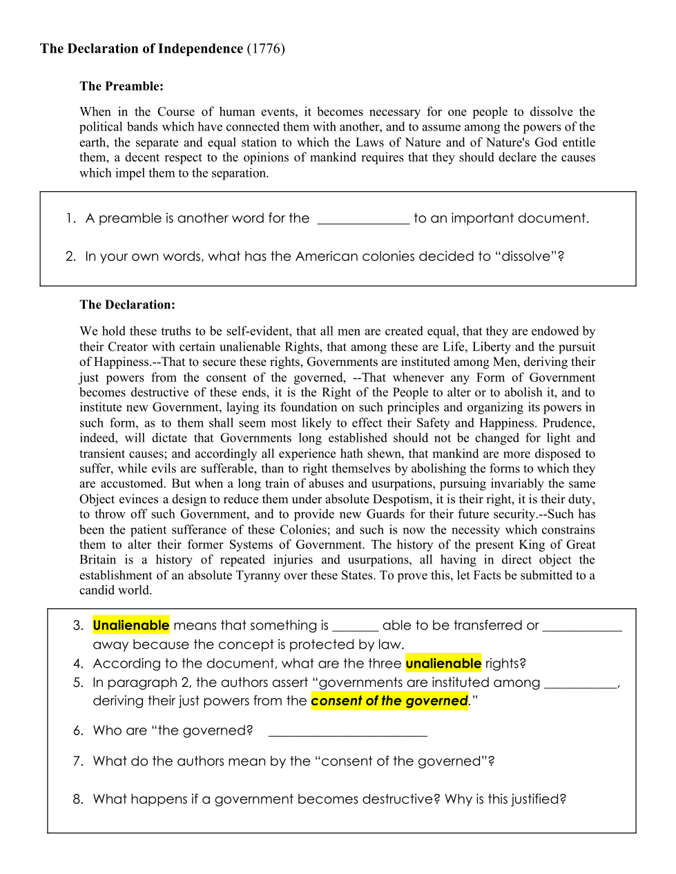USH Close Reading: Declaration of Independence, 1776 - Haiyen Truong ...