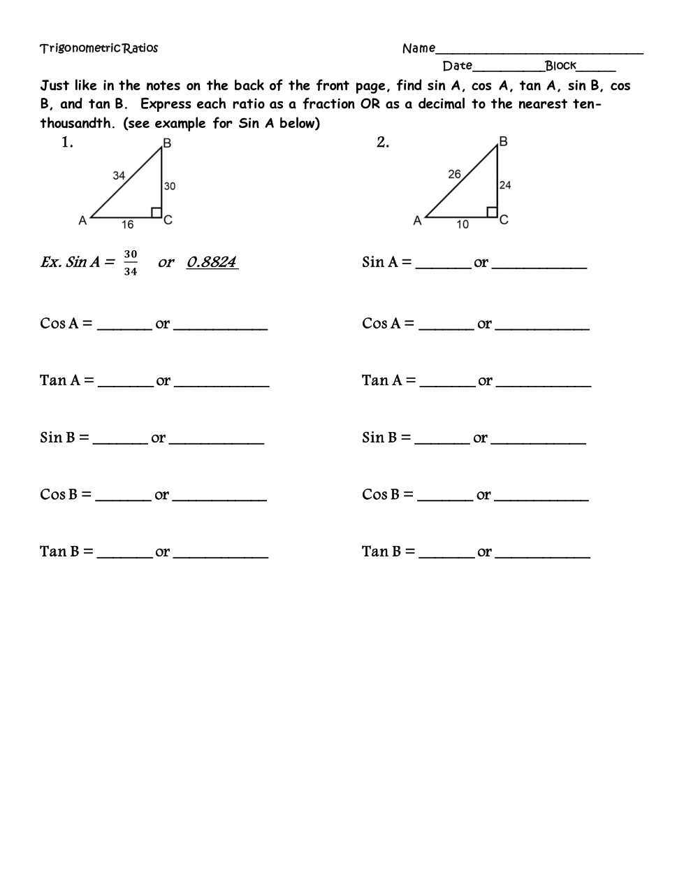 11/24/2020-Trig Ratios - Melanie S Boyd | Library | Formative