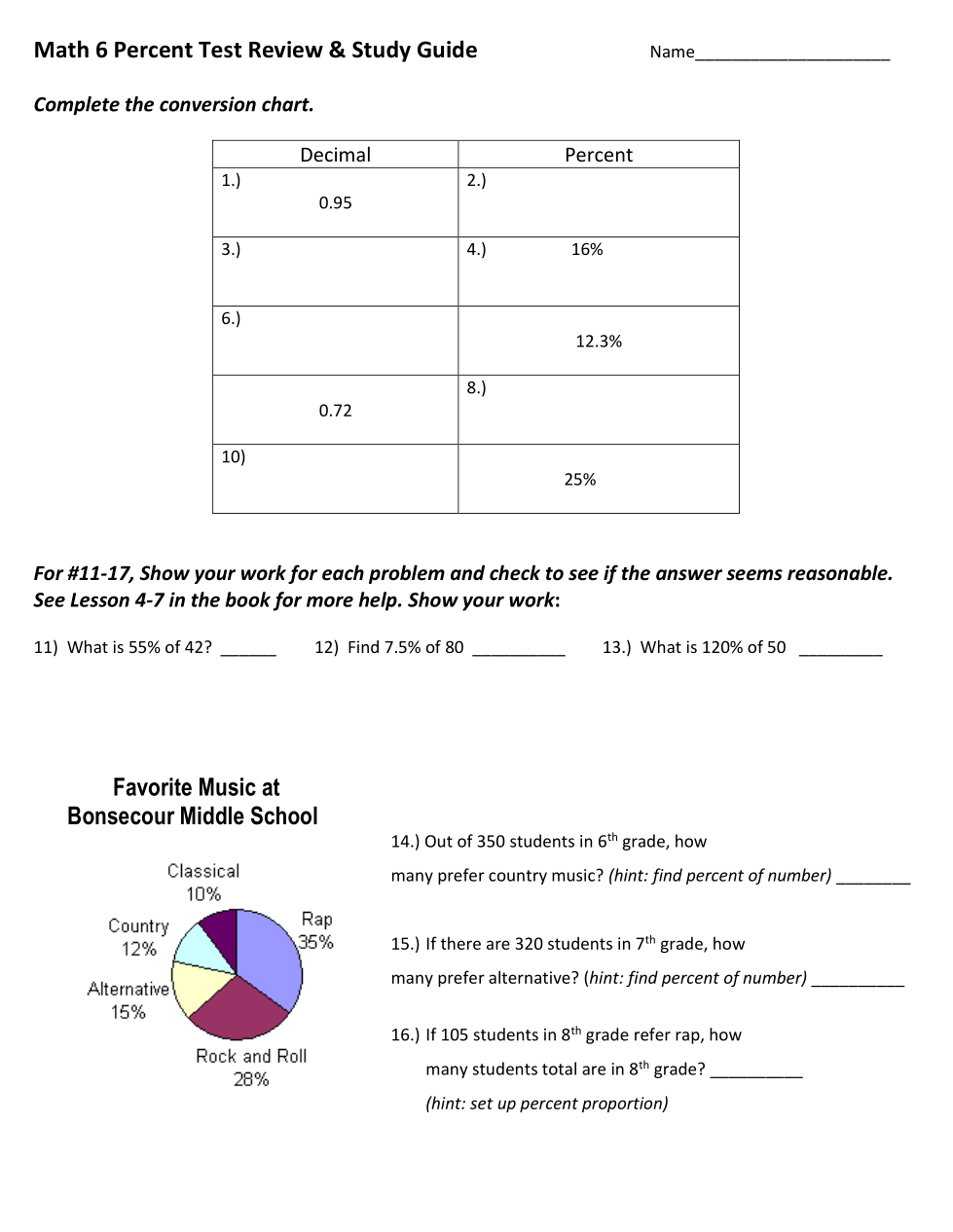 Percent Test Review and Study Guide - Jaclyn Bonsecour | Library ...
