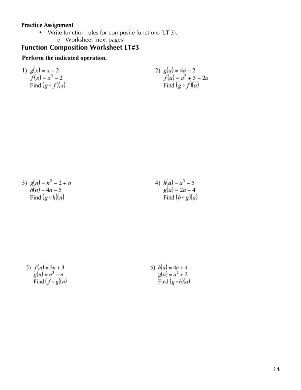 Composite Function Worksheet Answer Key