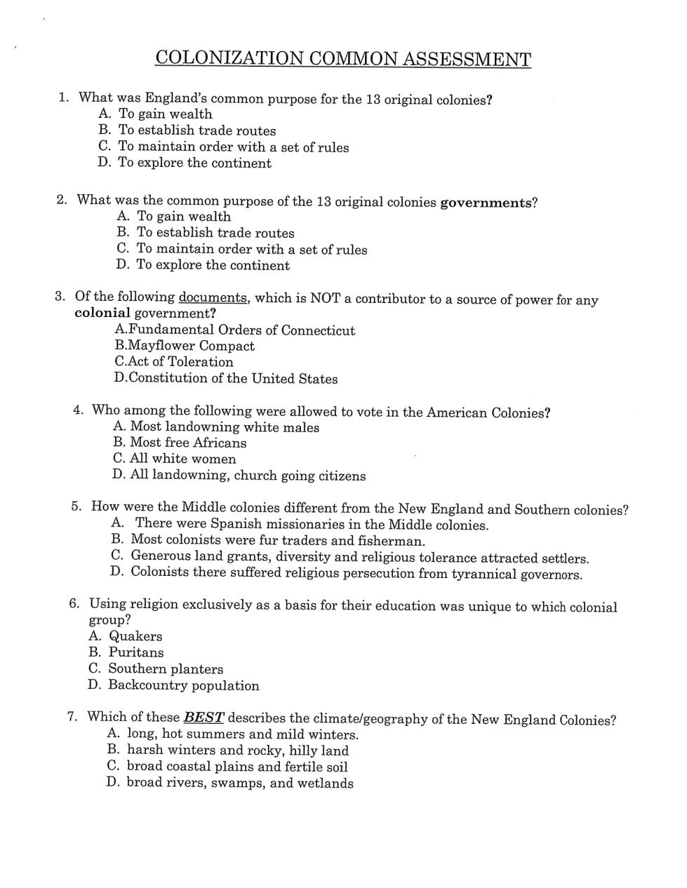 Unit 1 Colonization Assessment - Nicholas Dorning | Library | Formative