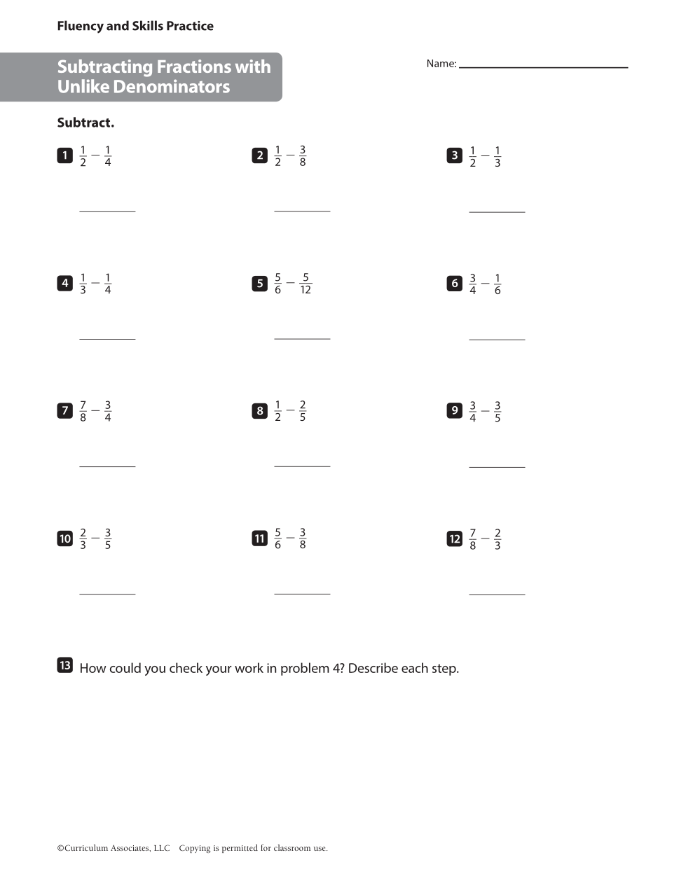 Subtract Fractions, Session 2 Fluency - Kristin Delap | Library | Formative