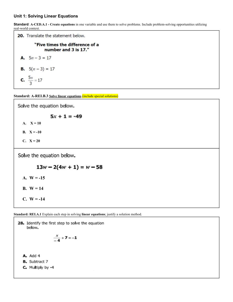 ACC Algebra 1 Fall Final ~ 2020 - Tina Mosley | Library | Formative