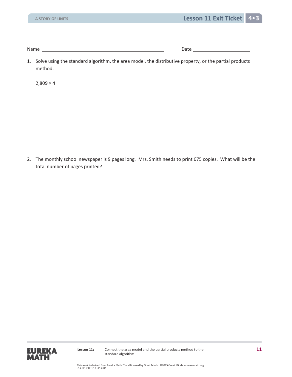 Eureka Grade 4 Module 3 Lesson 11 Exit Ticket Patsy Black Library