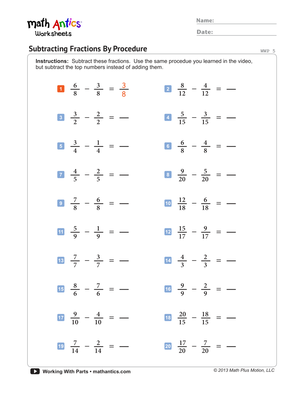 Math Antics Subtract Fractions Amy Watkins Library Formative