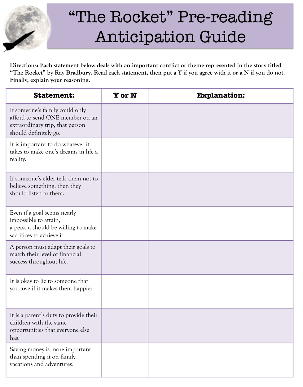 The Rocket Pre-Reading Anticipation Guide - Rebecca Barnes | Library ...