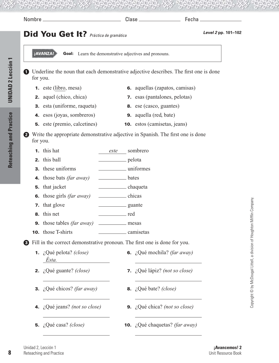 2: U2L1 DID YOU GET IT? DEMONSTRATIVES p.1 - Amanda Rieder | Library ...