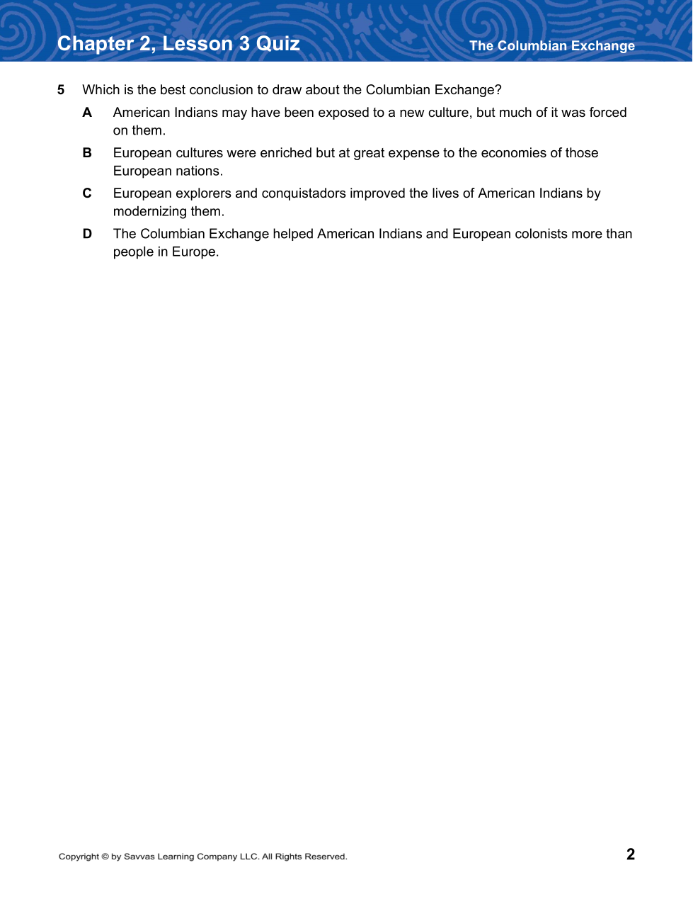 SS 2.3 The Columbian Exchange Quiz - Rebecca Enos | Library | Formative
