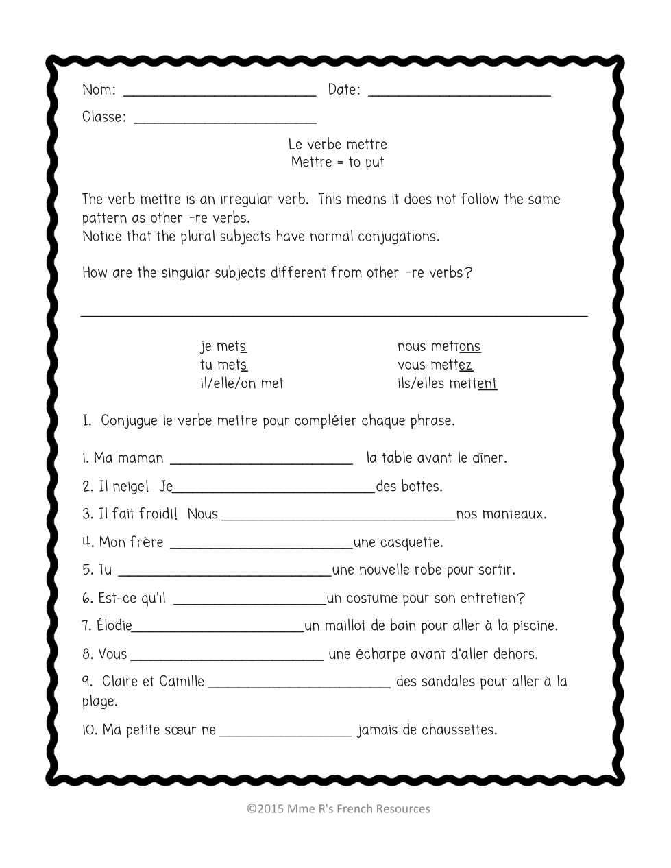 mettre worksheet - Haven Simon | Library | Formative