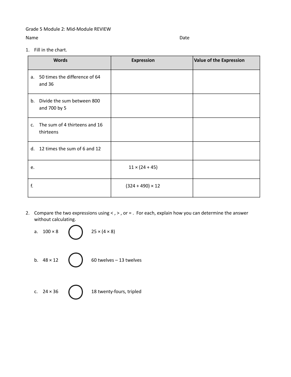 Review Grade 5 Mid-Module 2 Eng NY - Gloria McGriff | Library | Formative