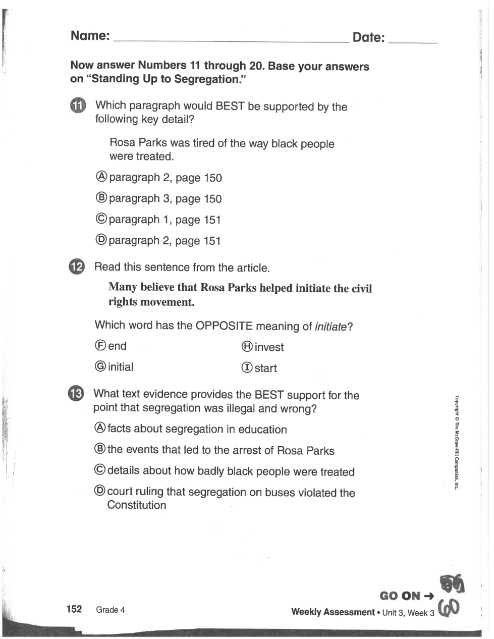 Reading Wonders, Unit 3, Week 3, Standing Up to Segregation - Teegan ...
