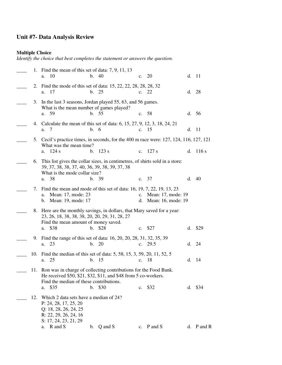 Gr. 7- Data Analysis REVIEW - Don Moon | Library | Formative