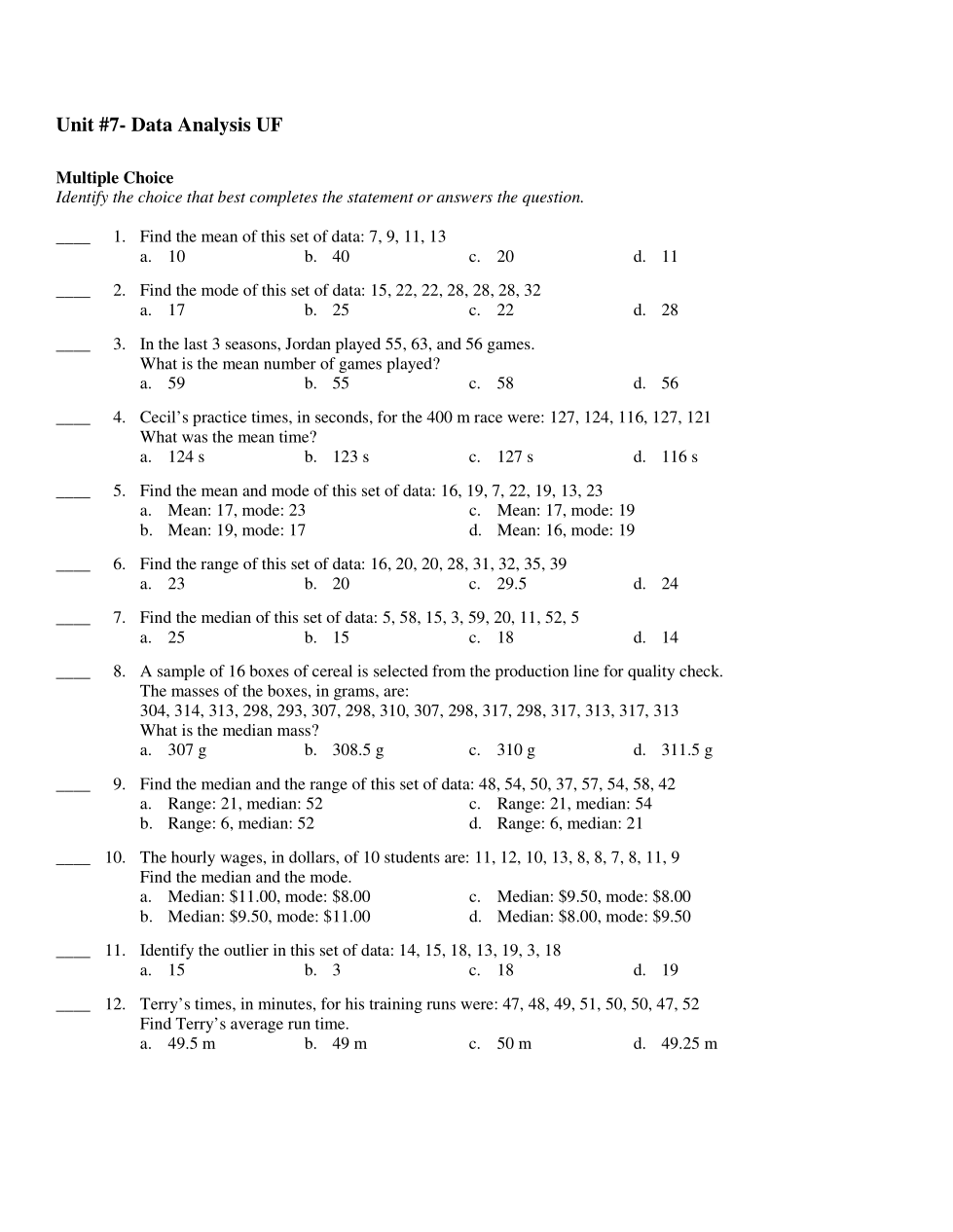 Gr. 7- Data Analysis UF - Don Moon | Library | Formative
