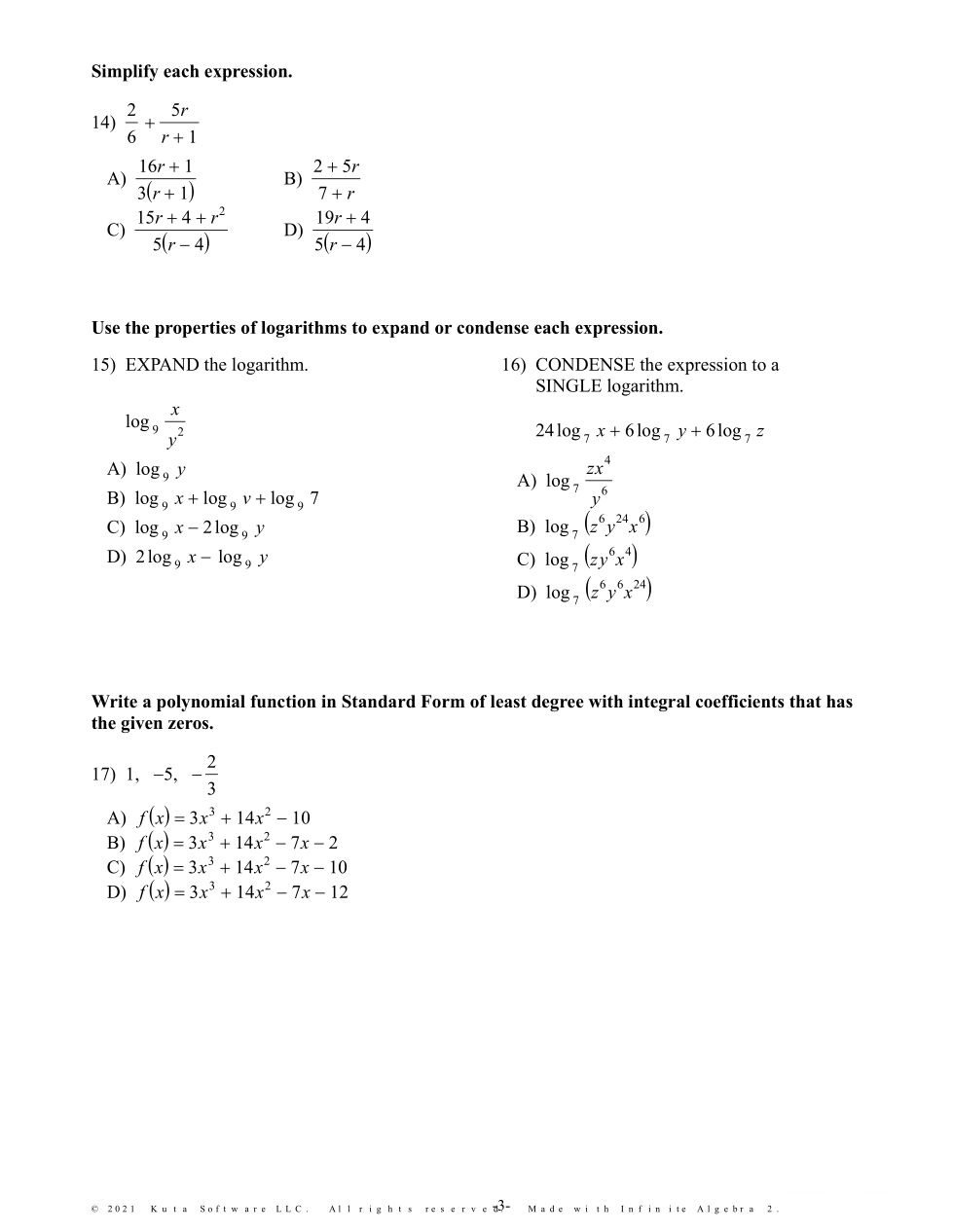 Algebra 2 Honors Final Exam Fall 2020 - Victoria Powers | Library ...