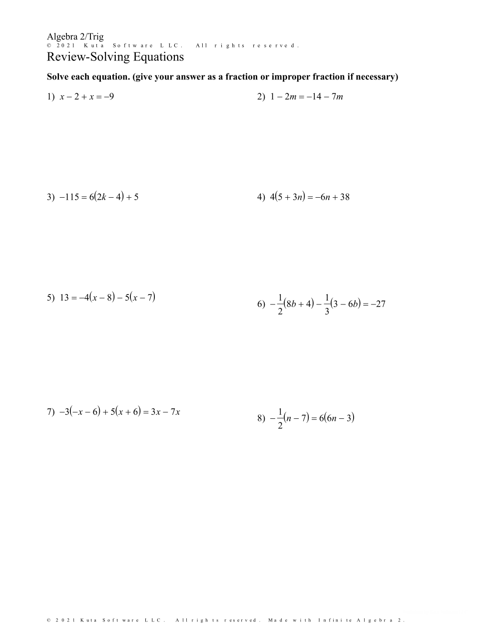 2/2/2021-CW Review Solving Equations - Melanie S Boyd | Library | Formative