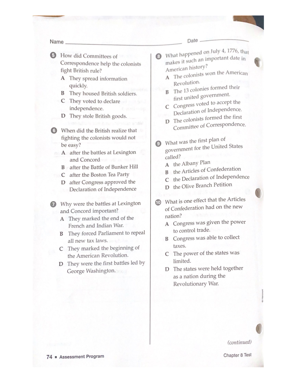 Chapter 8 Social Studies Test - open book - Laura Johnson | Library ...