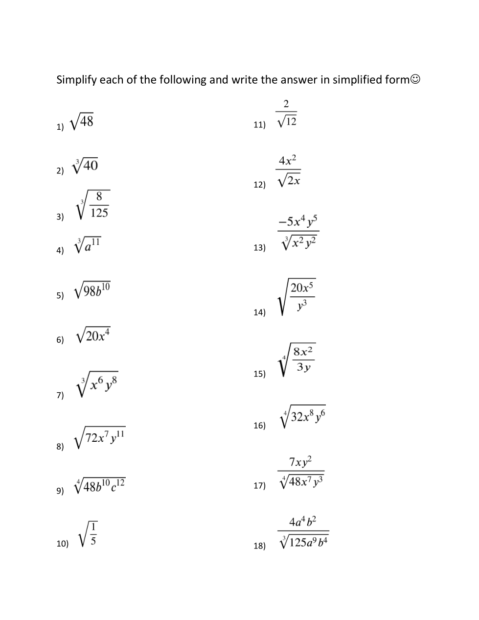 HW Radical Expressions - Marissa Considine | Library | Formative
