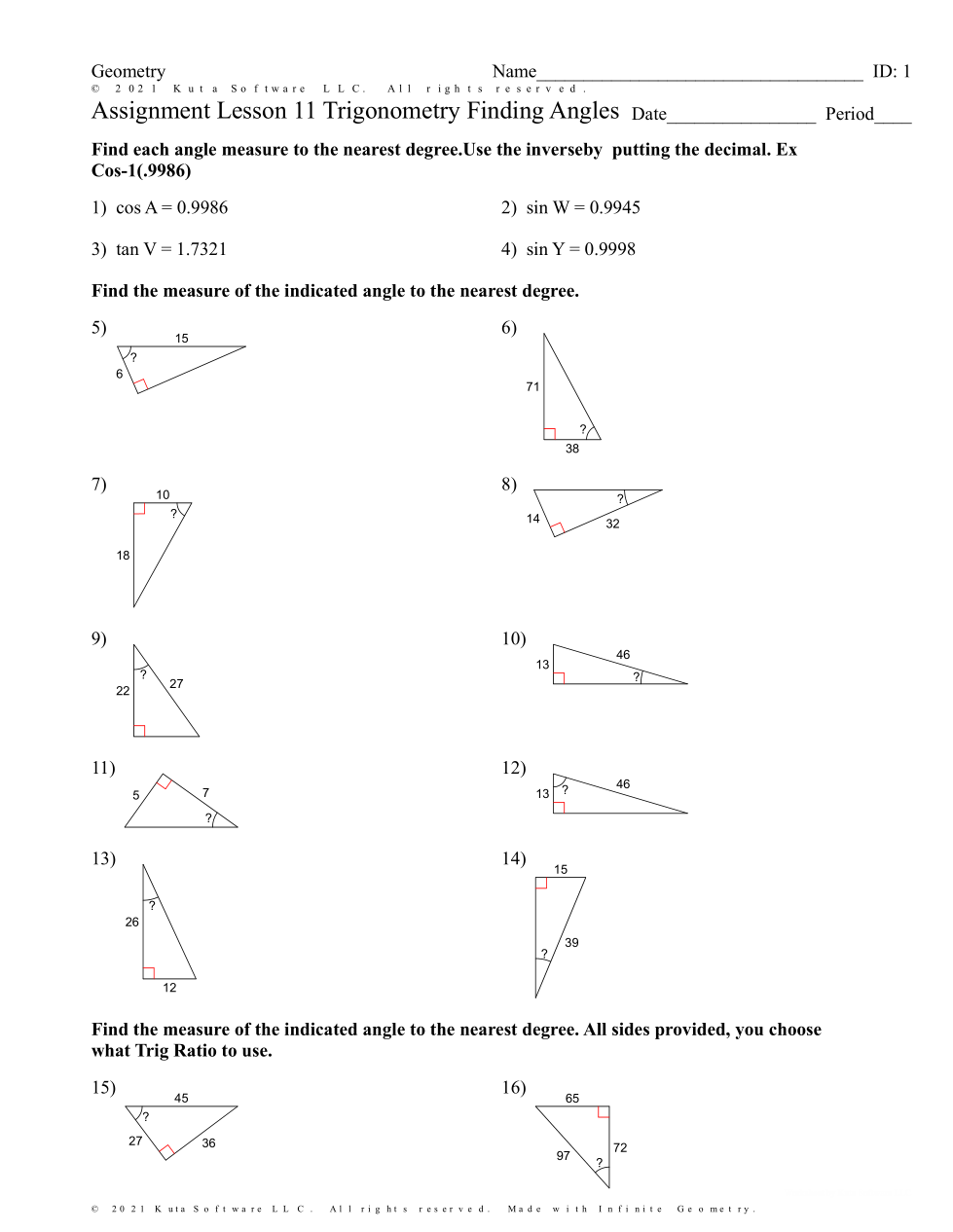 Lesson 11 Trigonometry Find ANgles - edith lopez | Library | Formative
