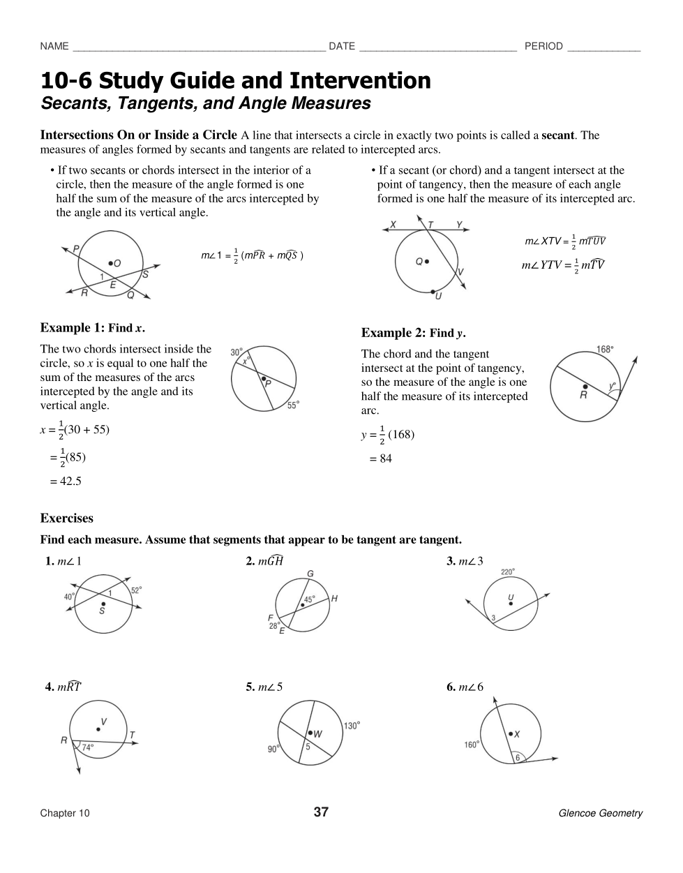 10-6 Secants Tangents and Angle Measures - Larry Mooney | Library ...
