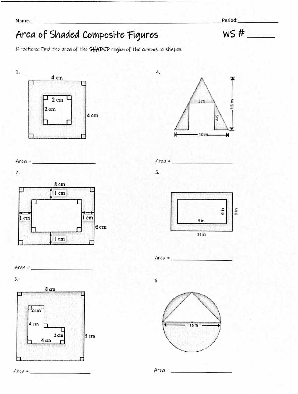 Composite Figure Area Worksheet Composite Figure Area Worksheet