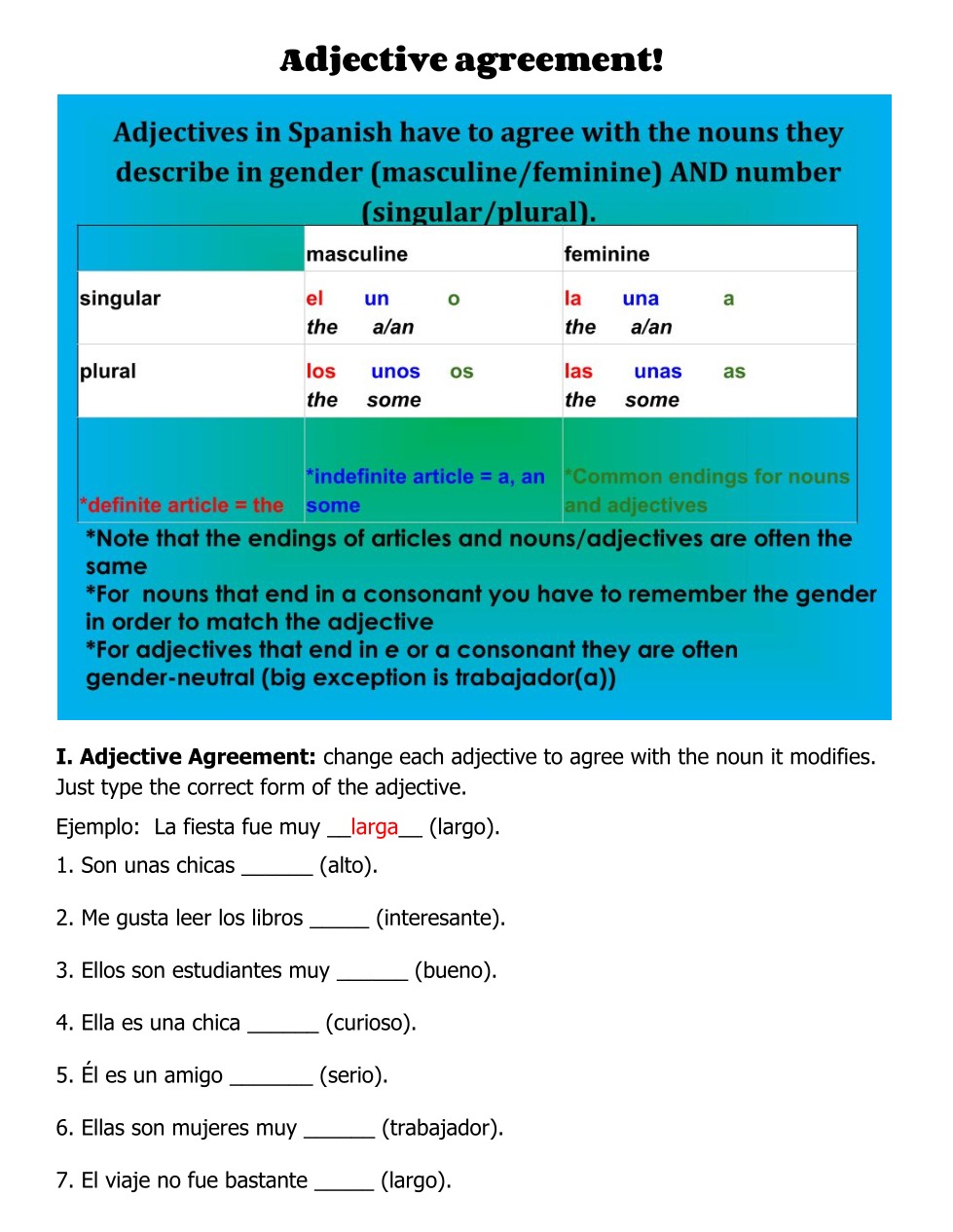 2: U2L1: Adjective Agreement Review - Amanda Rieder | Library | Formative