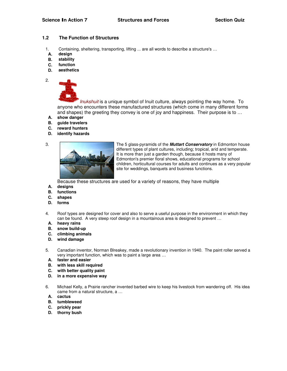 Gr. 7- Structures & Forces: Section 1.0 Quiz - Don Moon | Library ...