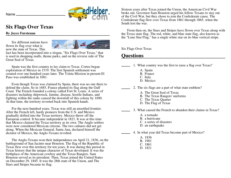 6 Flags over Texas - Summer Barnes | Library | Formative