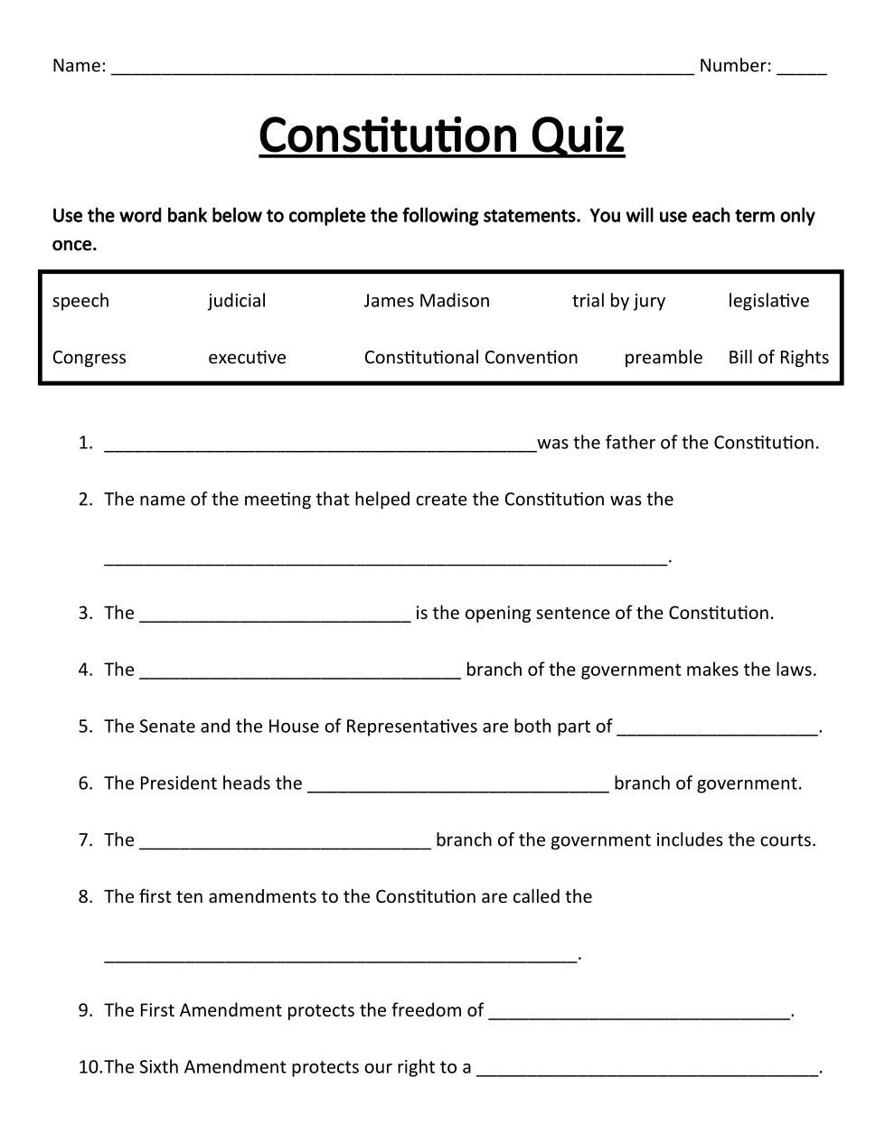 Constitution Quiz - Laura Johnson | Library | Formative