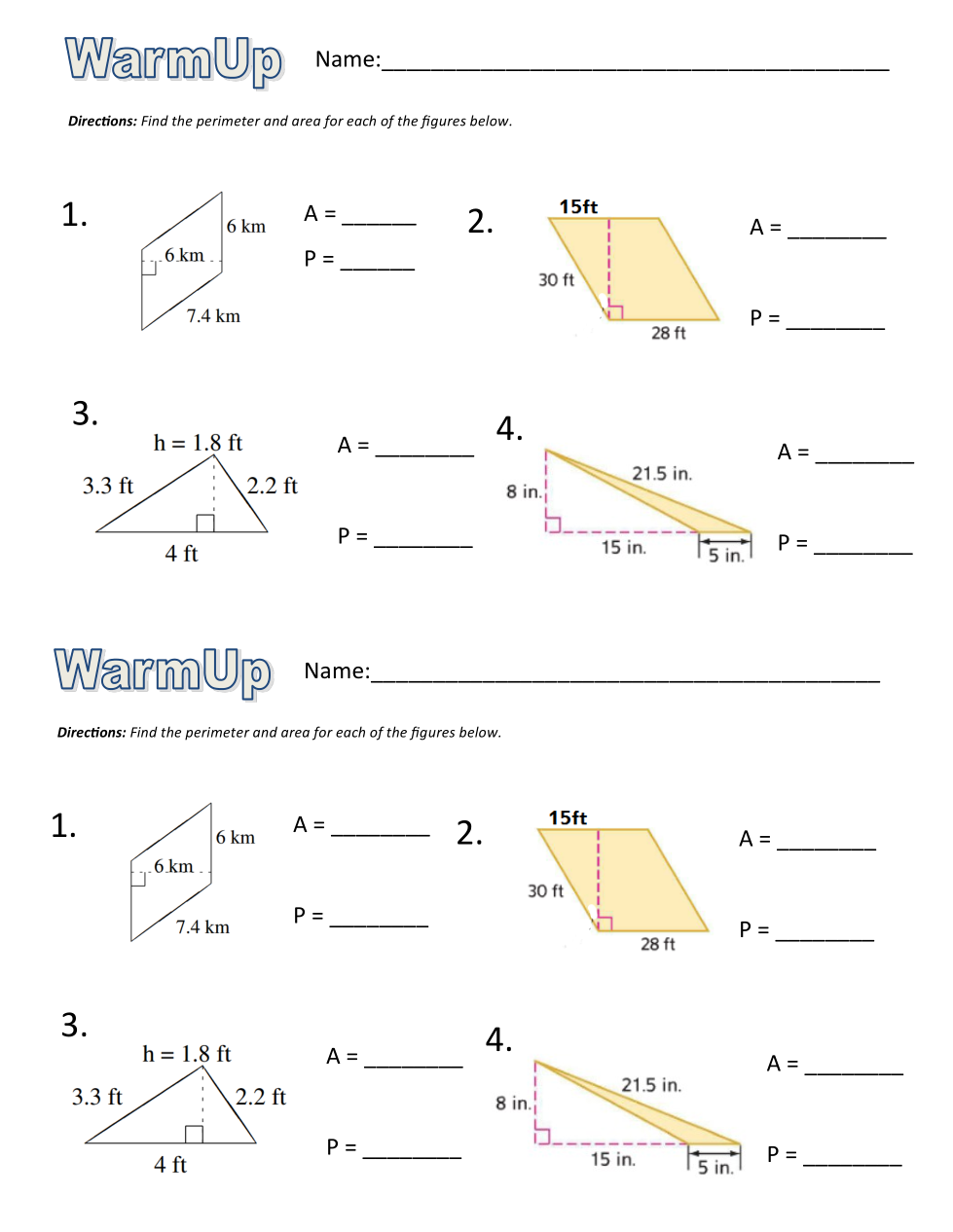 QUIZ Parallelogram Triangle Area & Perimeter - Larry Mooney | Library ...