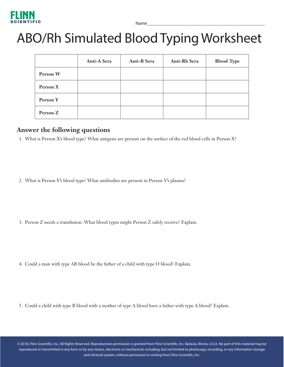 Blood Lab Worksheet
