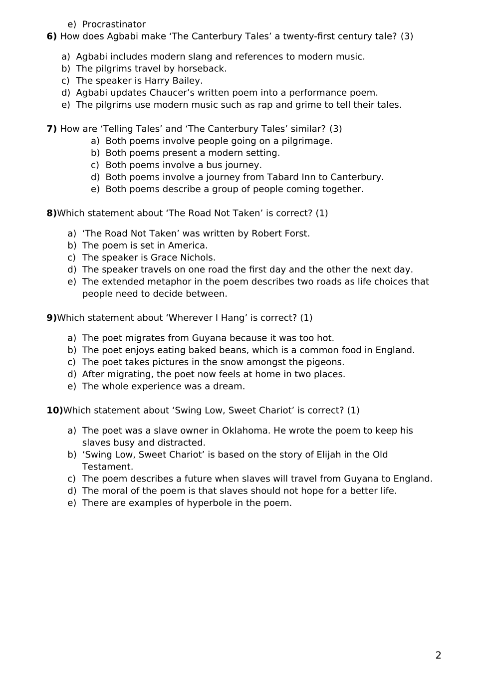 Y9 Poetry Foundation Quiz 3 New - OADV English | Library | Formative