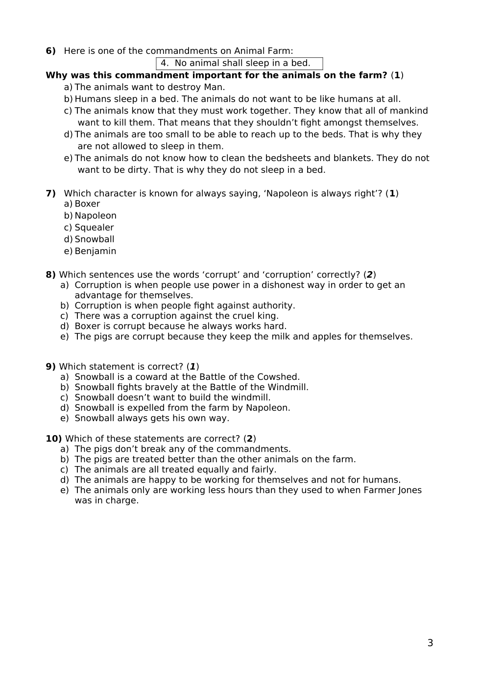 Y8F Animal Farm - Quiz 2 - OADV English | Library | Formative