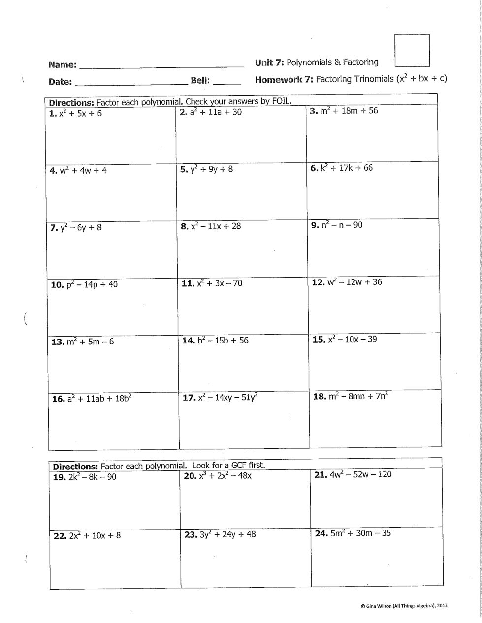7-5 PRACTICE: Factoring Quadratics - Mari Yahner | Library | Formative