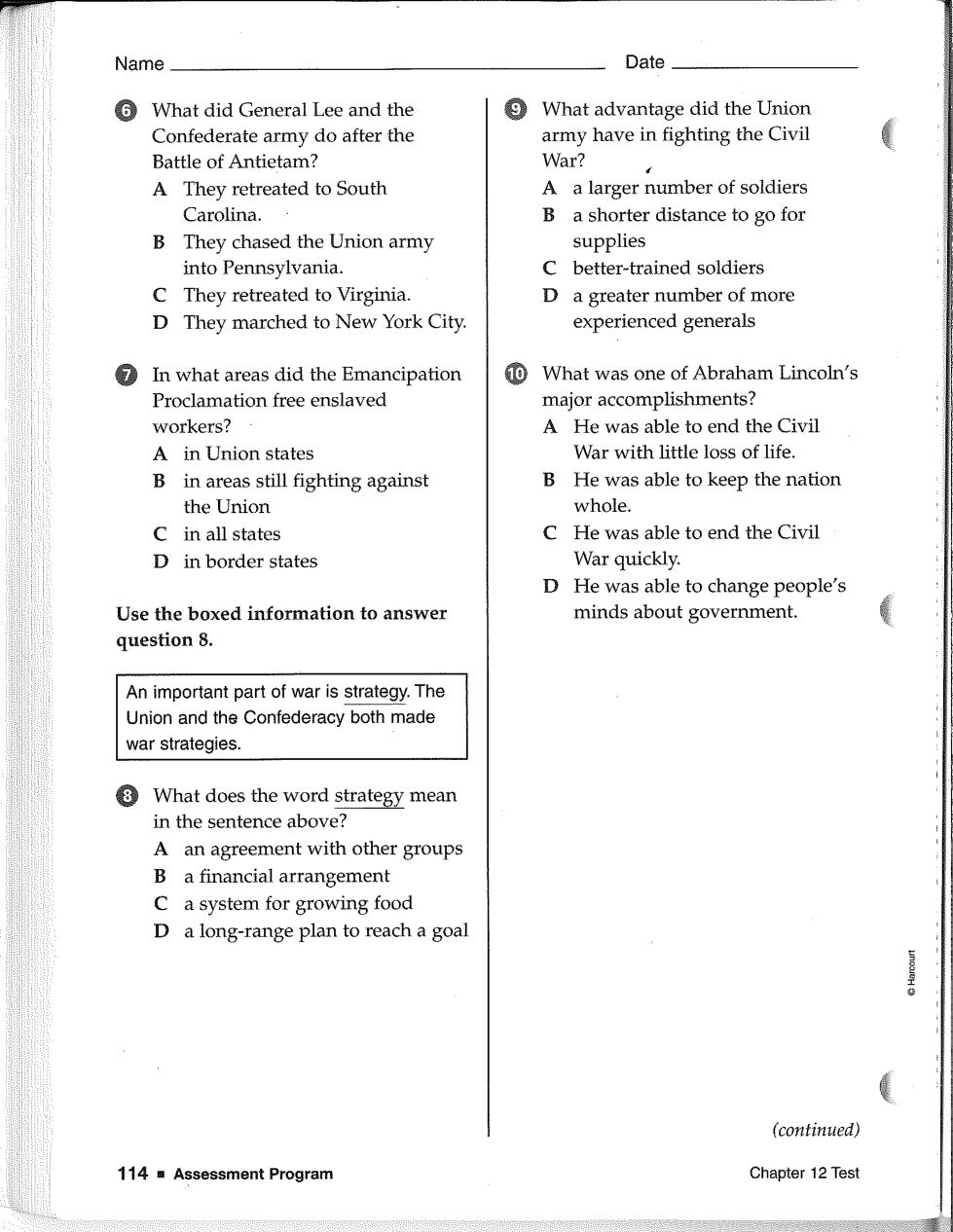 Chapter 12 Test - Laura Johnson | Library | Formative