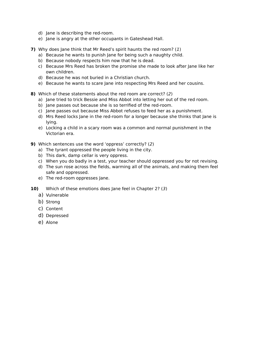 Jane Eyre Quiz 1 Traditional - OADV English | Library | Formative