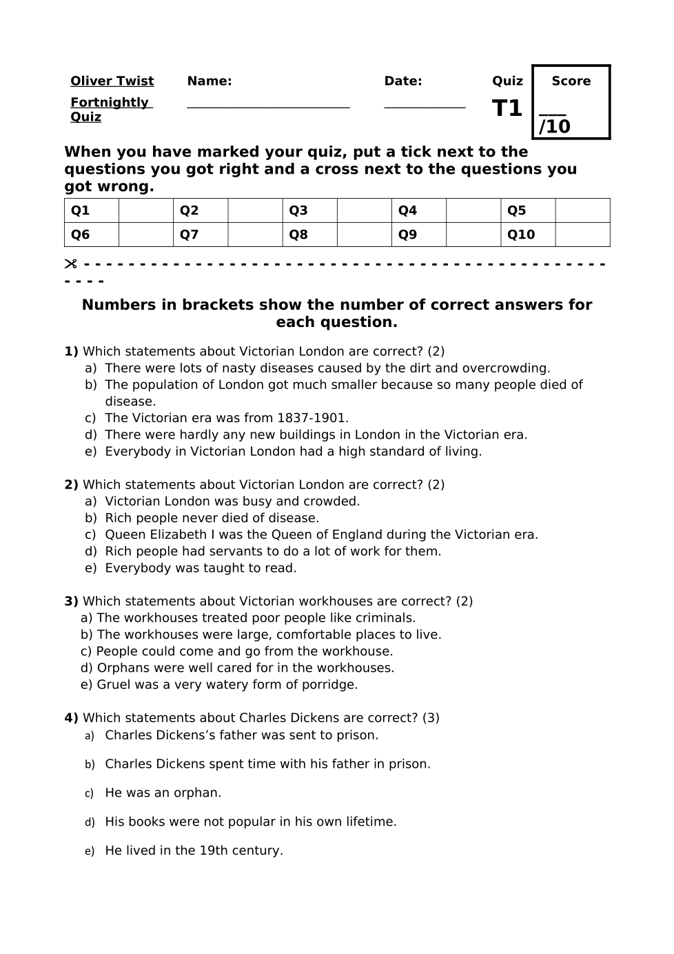 Oliver Twist Quiz 1 (T) - OADV English | Library | Formative