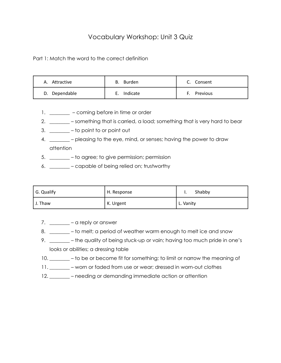 *Unit 3 Voc. Quiz - Summer Barnes | Library | Formative