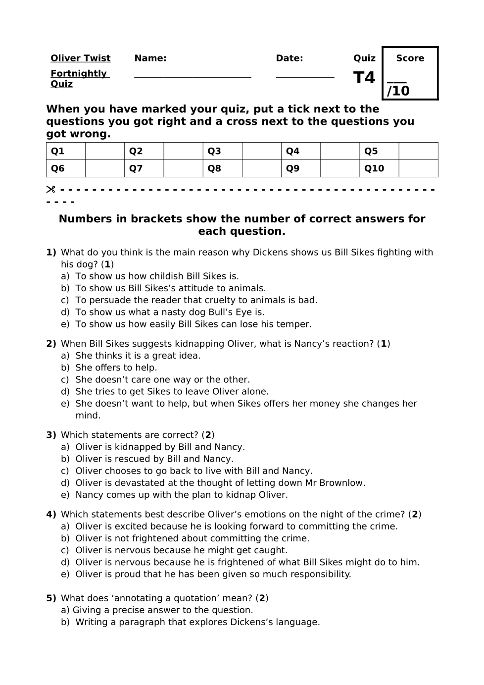 Oliver Twist Quiz 4 (T) - OADV English | Library | Formative