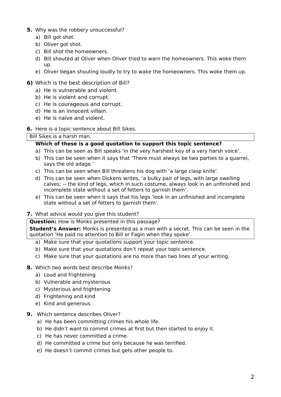 Oliver Twist Quiz 4 (F) - OADV English | Library | Formative