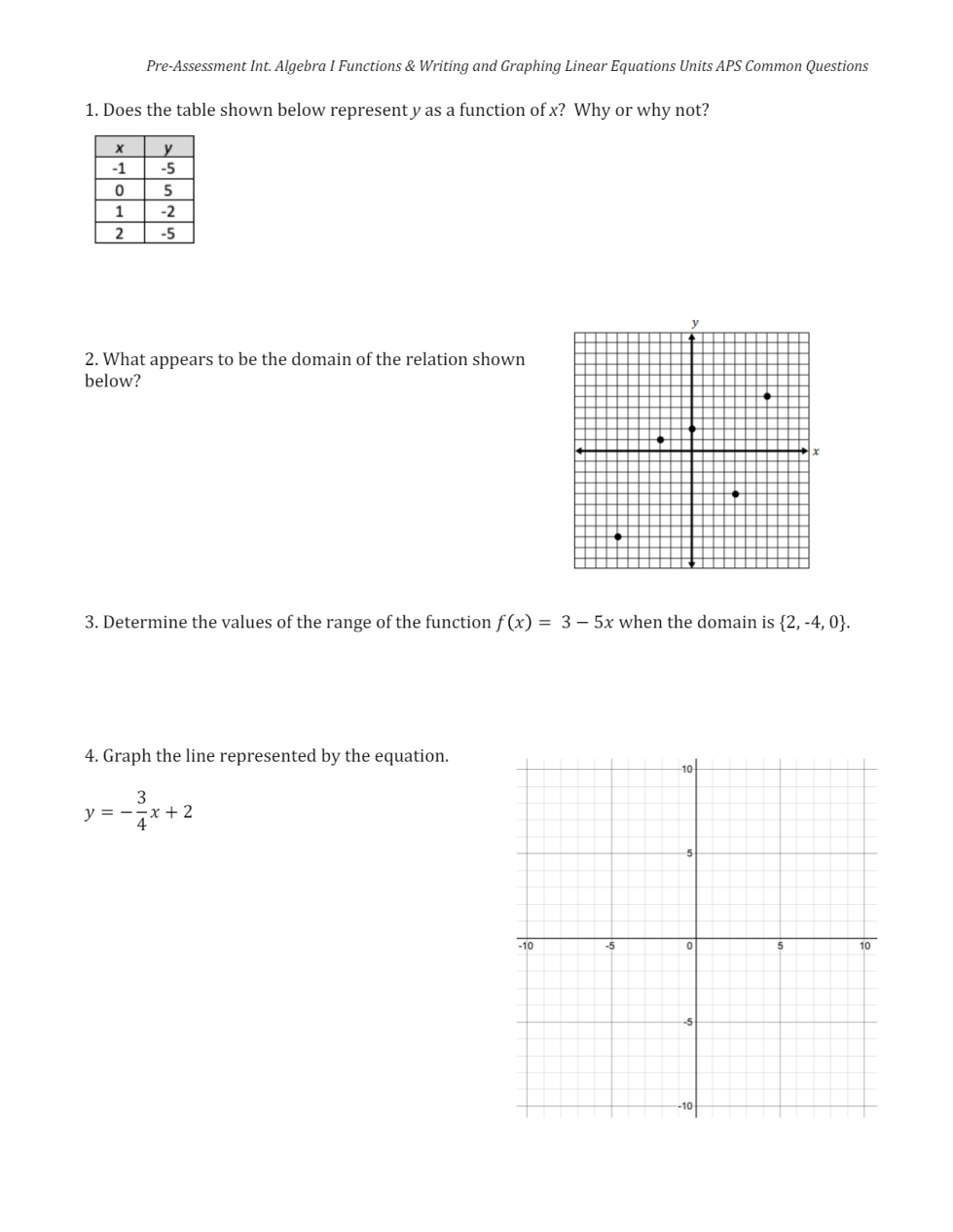 Unit 3 Pre-Assessment (Int. Algebra) - Chris Long | Library | Formative