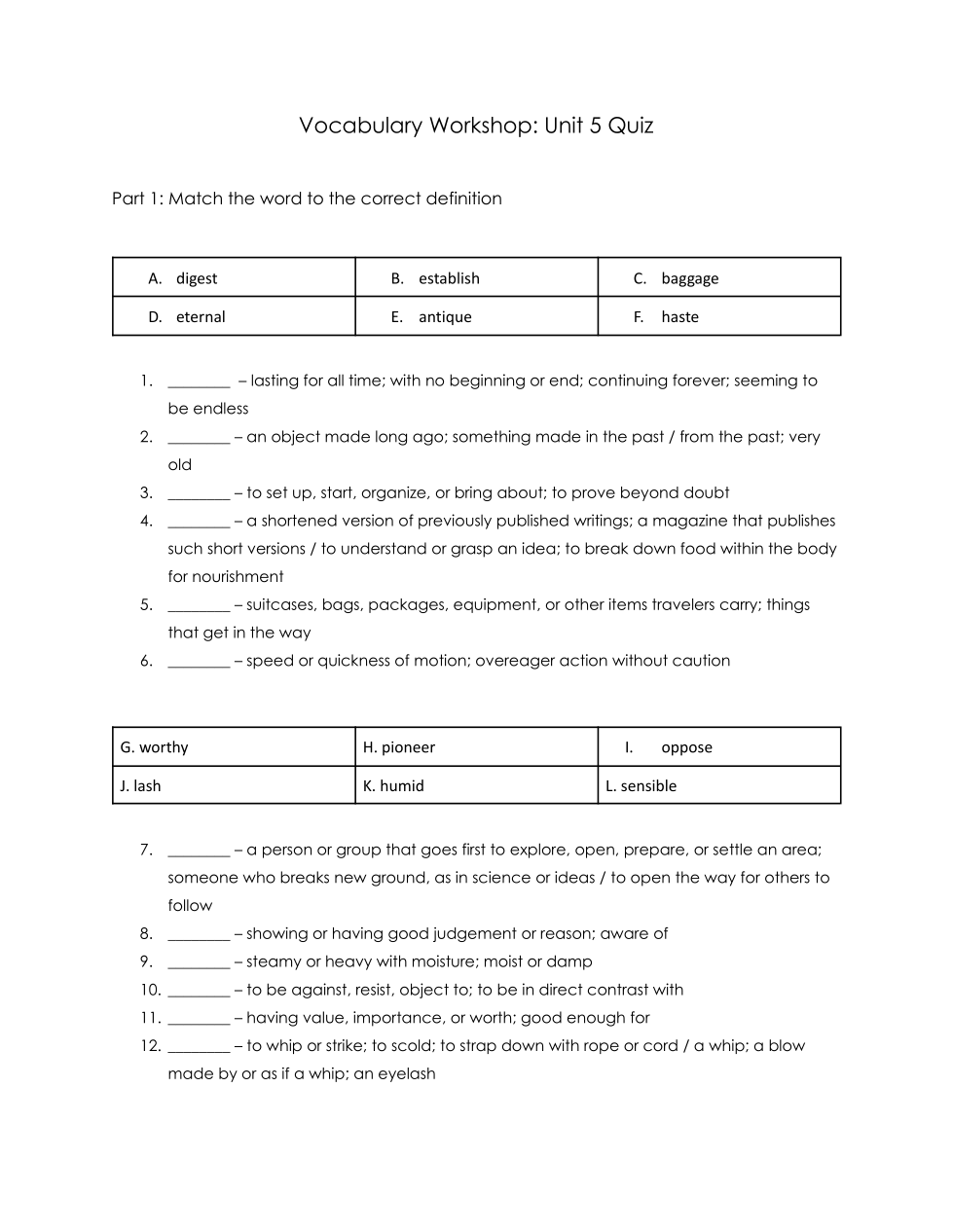 Unit 5 Voc. Quiz - Summer Barnes | Library | Formative